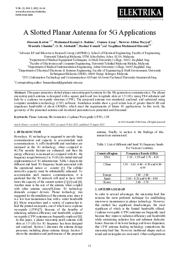 (PDF) A Slotted Planar Antenna for 5G Applications