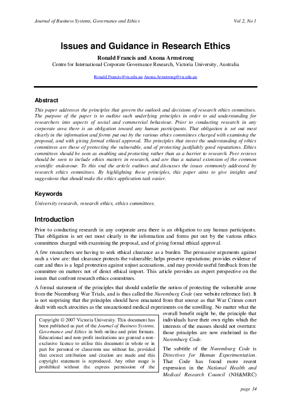 (PDF) Issues and Guidance in Research Ethics