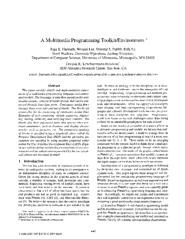 (PDF) A multimedia programming toolkit/environment