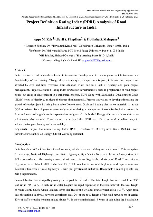 (PDF) Project Definition Rating Index (PDRI) Analysis of Road ...