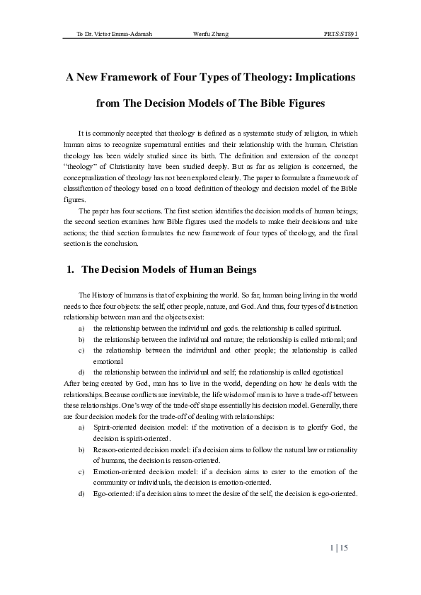(PDF) A New Framework of Four Types of Theology: Implications from The ...