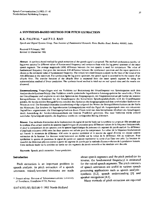 (PDF) A synthesis-based method for pitch extraction