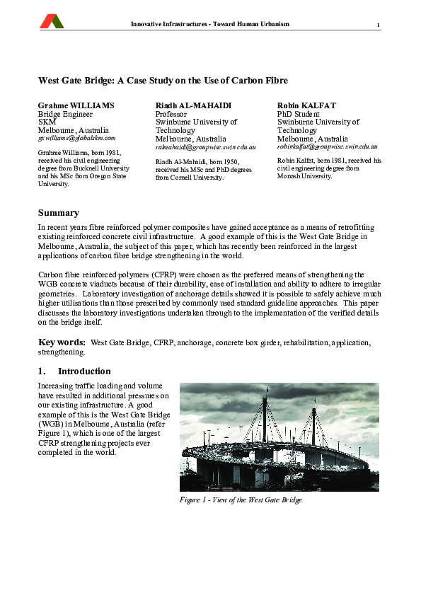 (PDF) West Gate Bridge: A Case Study on the Use of Carbon Fibre