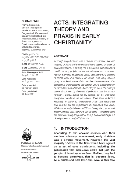 (PDF) Integrating Theory and Praxis in Early Christianity,According to ...