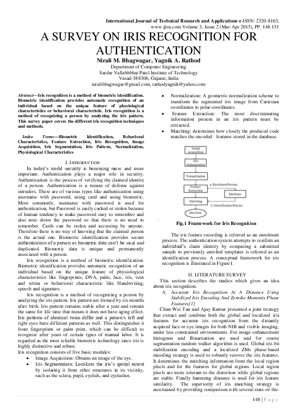 Pdf A Survey On Iris Recognition For Authentication