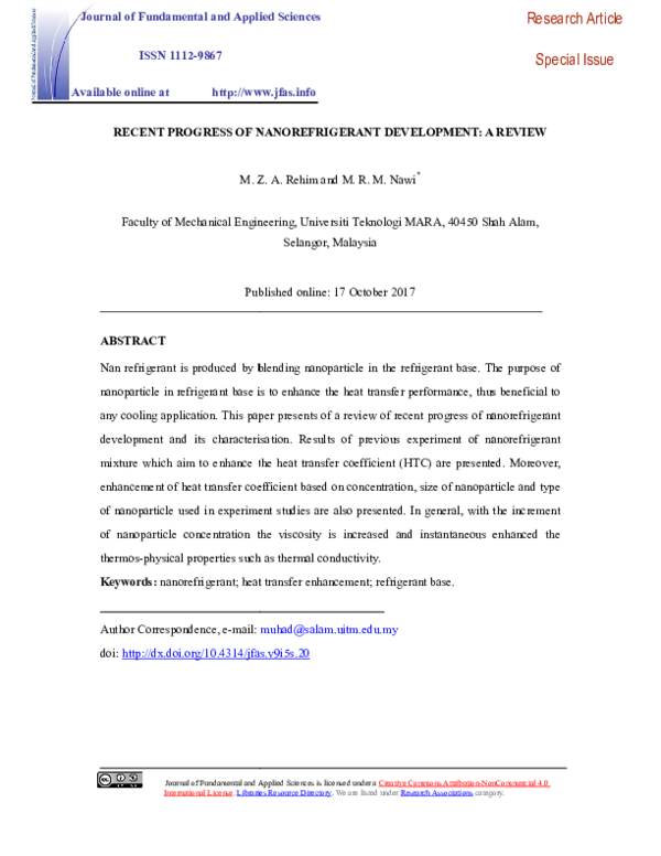 (PDF) Recent progress of nanorefrigerant development: a review (PDF) Recent progress of nanorefrigerant development: a review