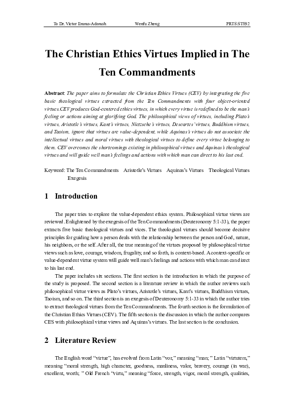 (PDF) The Christian Ethics Virtues Implied in The Ten Commandments