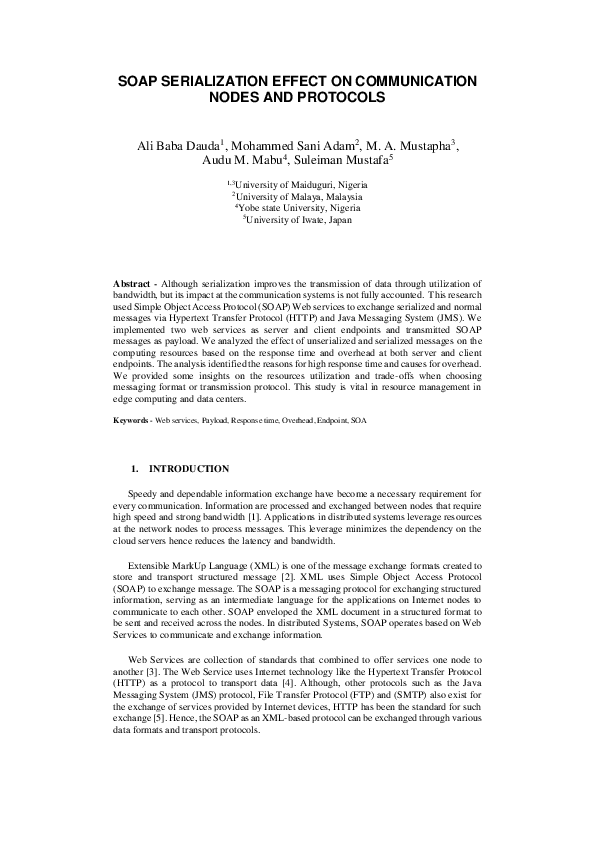 (PDF) Soap serialization effect on communication nodes and protocols