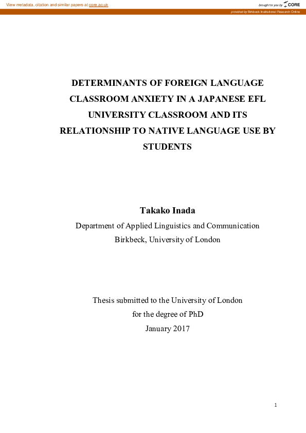 (PDF) Determinants of foreign language classroom anxiety in a Japanese EFL university classroom ...