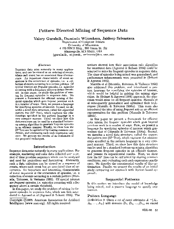 (PDF) Pattern directed mining of sequence data | Jaideep Srivastava - Academia.edu