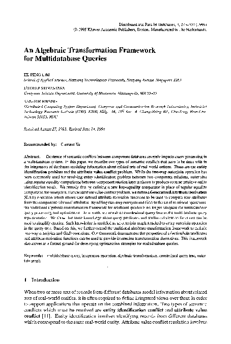 (PDF) An algebraic transformation framework for multidatabase queries