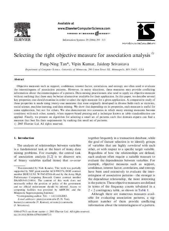 (PDF) Selecting the right objective measure for association analysis