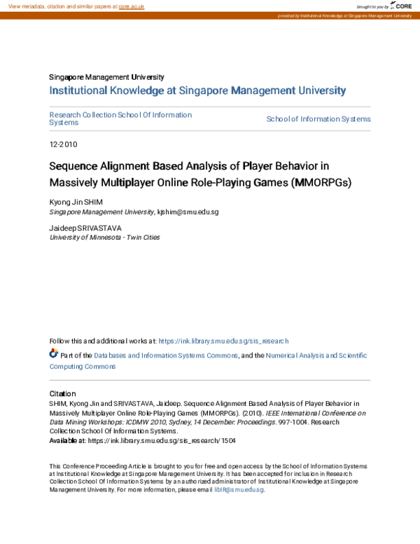 (PDF) Sequence Alignment Based Analysis of Player Behavior in Massively Multiplayer Online Role ...