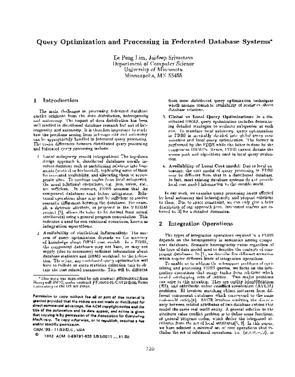 (PDF) Query optimization and processing in federated database systems