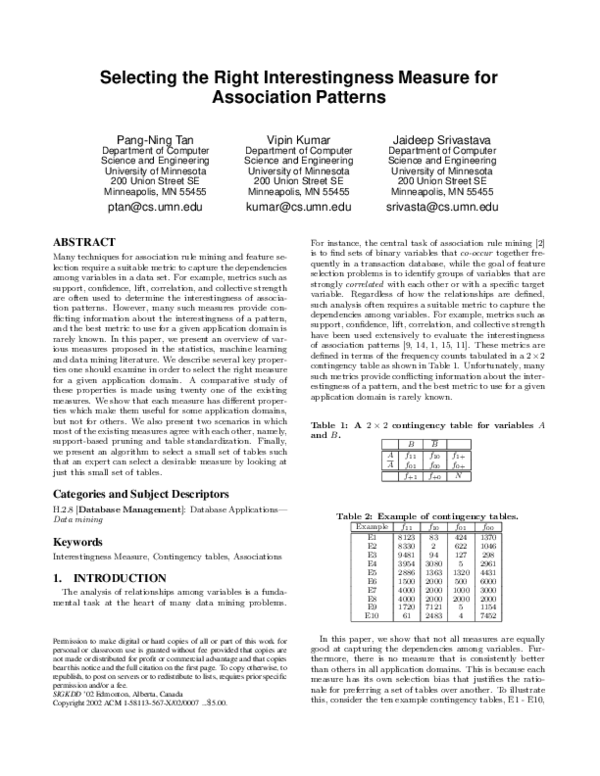 (PDF) Selecting the right interestingness measure for association patterns