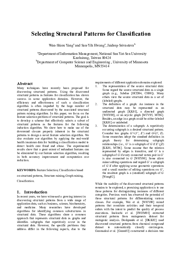 (PDF) Selecting Structural Patterns for Classification
