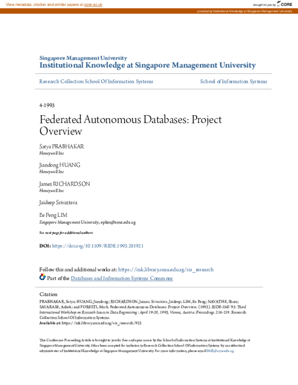 (PDF) Federated Autonomous Databases: project overview