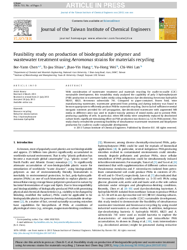 (PDF) Feasibility study on production of biodegradable polymer and ...