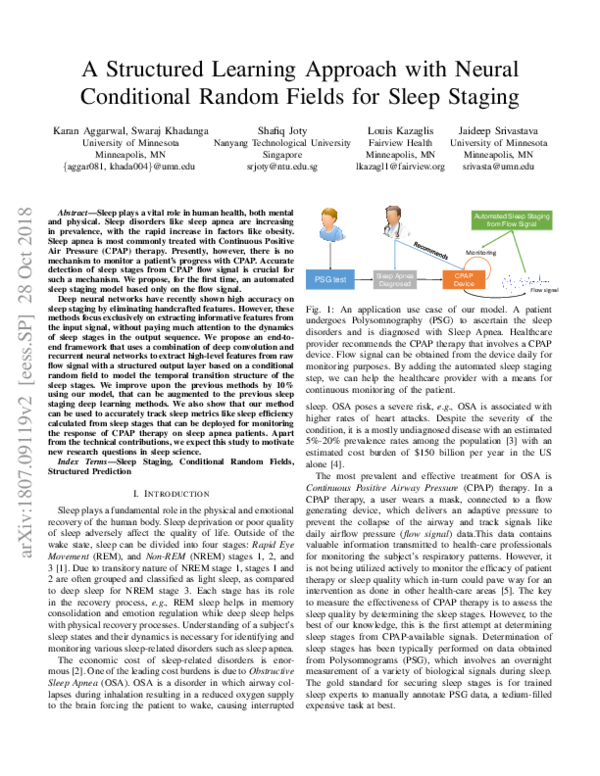 (PDF) A Structured Learning Approach with Neural Conditional Random Fields for Sleep Staging