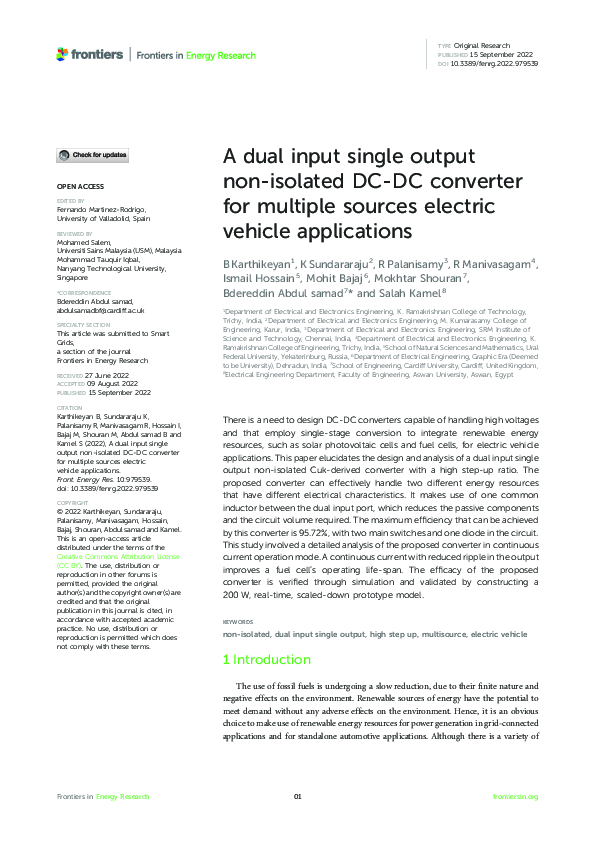 Pdf A Dual Input Single Output Non Isolated Dc Dc Converter For Multiple Sources Electric 