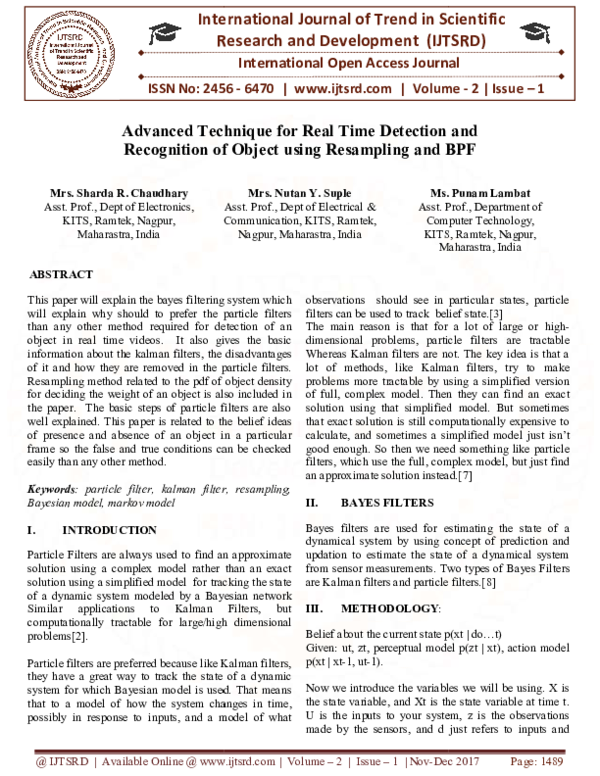 (PDF) Real-Time Object Detection via Particle Filters