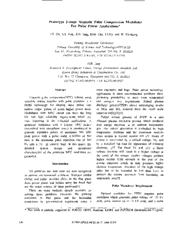 (PDF) Prototype 2-stage magnetic pulse compression modulator for pulse ...