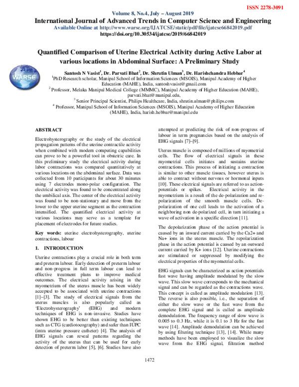 (PDF) Quantified Comparison of Uterine Electrical Activity during ...