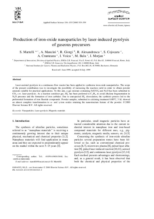 (PDF) Production of iron-oxide nanoparticles by laser-induced pyrolysis ...