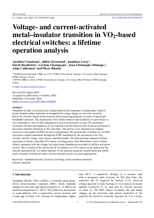 (PDF) Voltage- and current-activated metal–insulator transition in VO2-based electrical switches ...