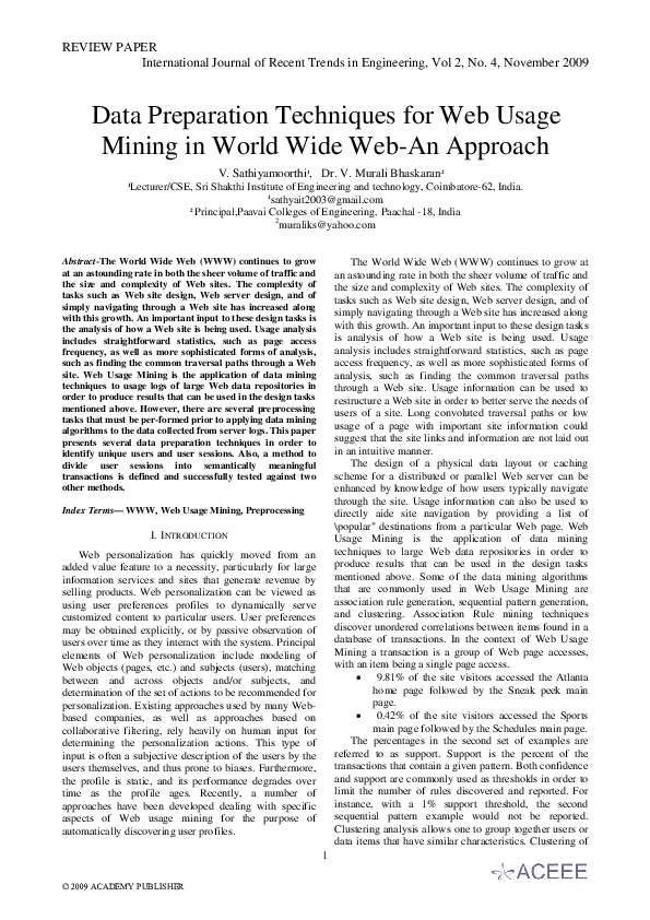 (PDF) Data Preparation Techniques for Web Usage Mining in World Wide Web-An Approach