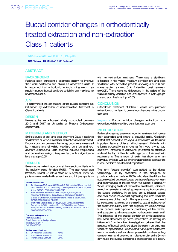 (PDF) Buccal corridor changes in orthodontically treated extraction and ...