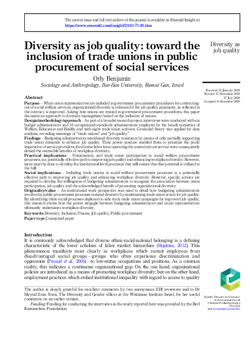 (PDF) Diversity as job quality: toward the inclusion of trade unions in ...