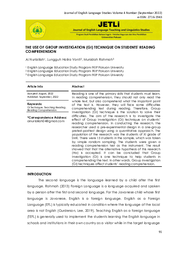 (PDF) The Use of Group Investigation (Gi) Technique on Students ...