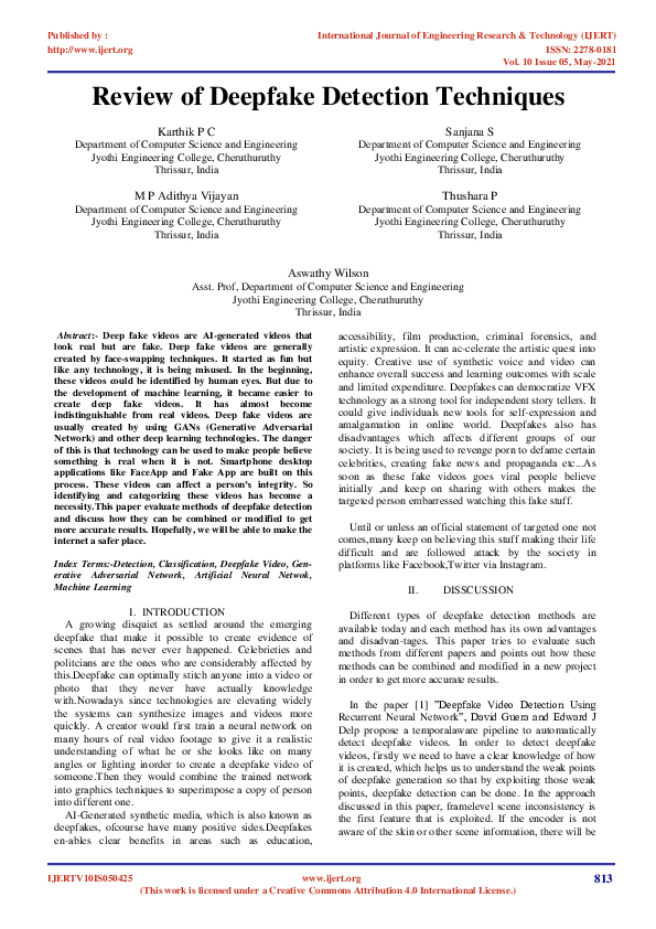 (PDF) Review of Deepfake Detection Techniques