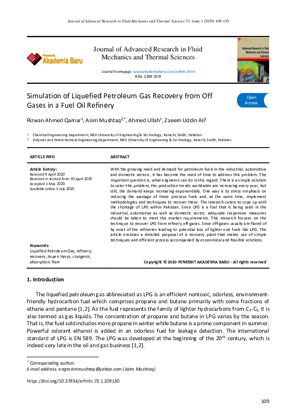 (PDF) Simulation of Liquefied Petroleum Gas Recovery from Off Gases in ...