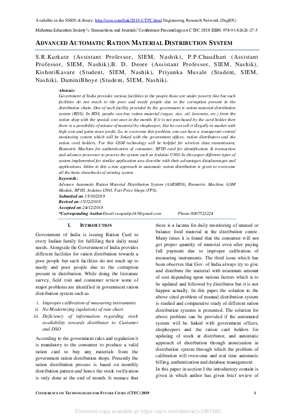 (PDF) Advanced Automatic Ration Material Distribution System