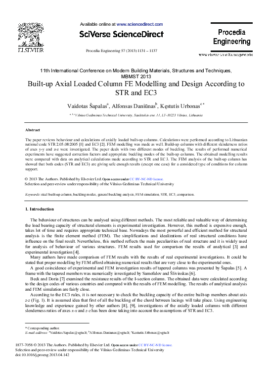 (PDF) Built-up Axial Loaded Column FE Modelling and Design According to STR and EC3