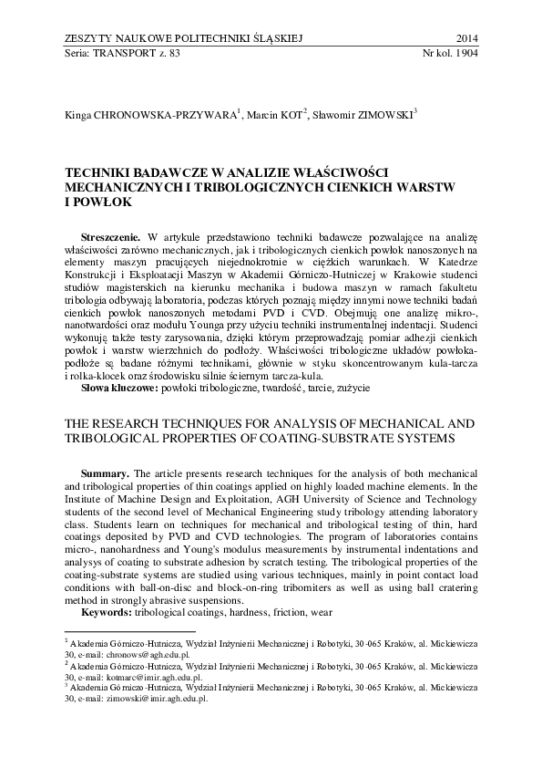 (PDF) Techniki badawcze w analizie właściwości mechanicznych i ...