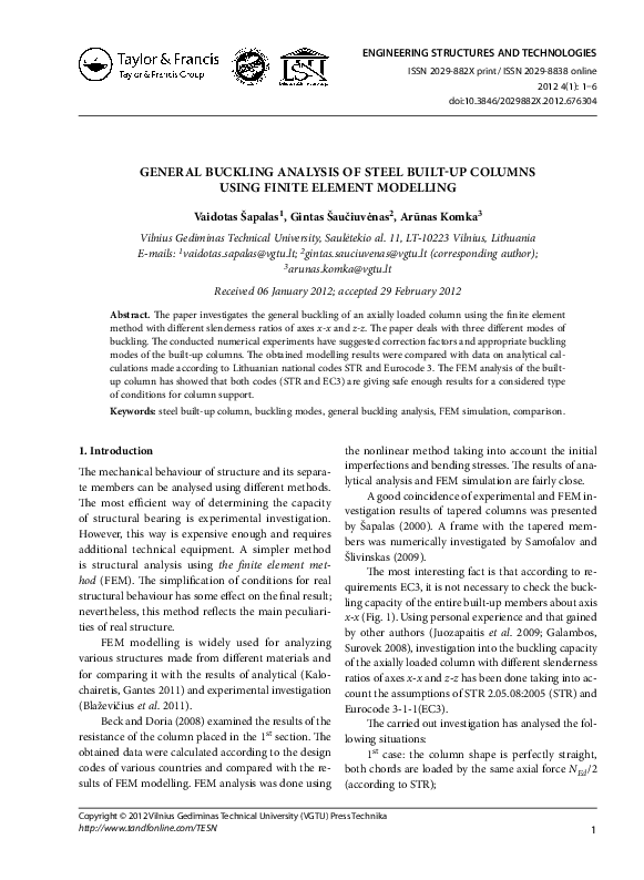 Pdf General Buckling Analysis Of Steel Built Up Columns Using Finite