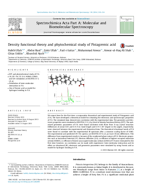 (PDF) Density functional theory and phytochemical study of Pistagremic acid