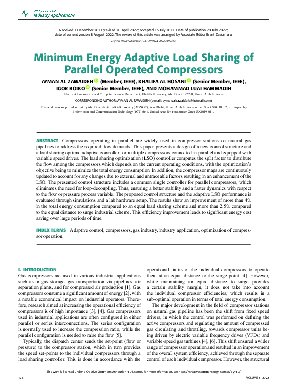 (PDF) Minimum Energy Adaptive Load Sharing of Parallel Operated Compressors