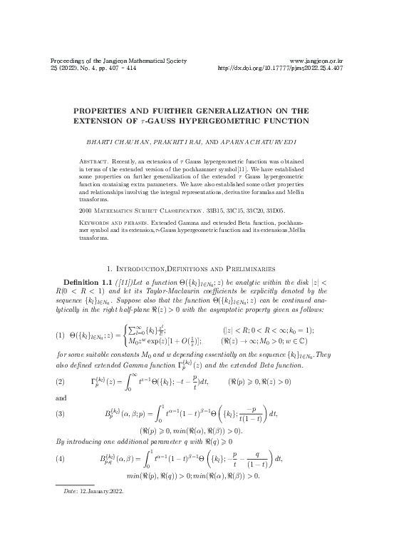 Pdf Properties And Further Generalization On The Extension Of τ Gauss Hypergeometric Function