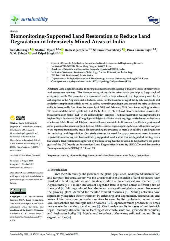 (PDF) Biomonitoring-Supported Land Restoration to Reduce Land ...