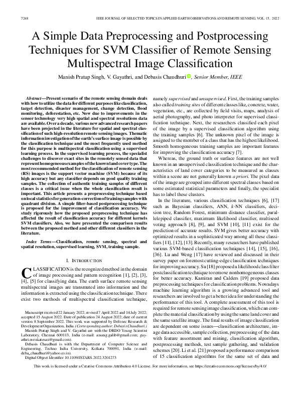 Pdf A Simple Data Preprocessing And Postprocessing Techniques For Svm Classifier Of Remote