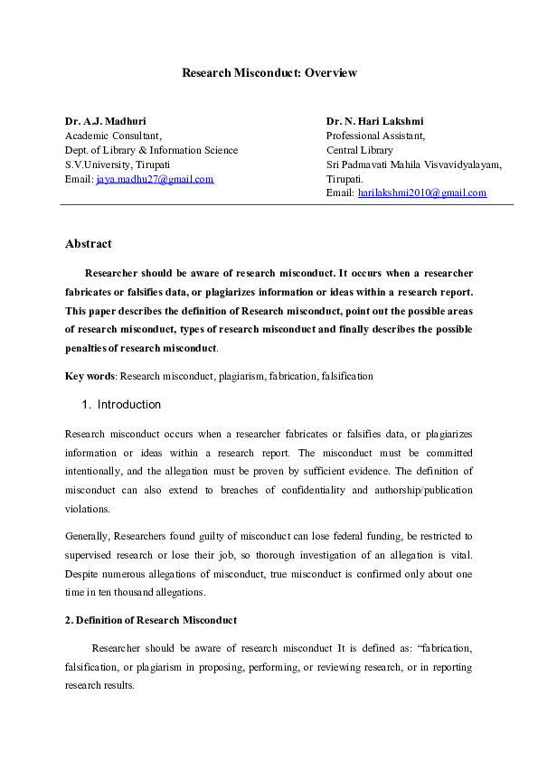 (DOC) Research Misconduct: Overview