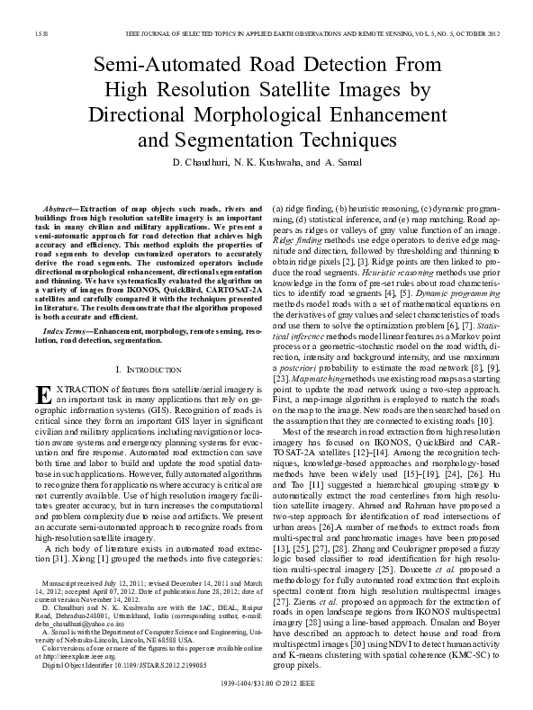 Pdf Semi Automated Road Detection From High Resolution Satellite