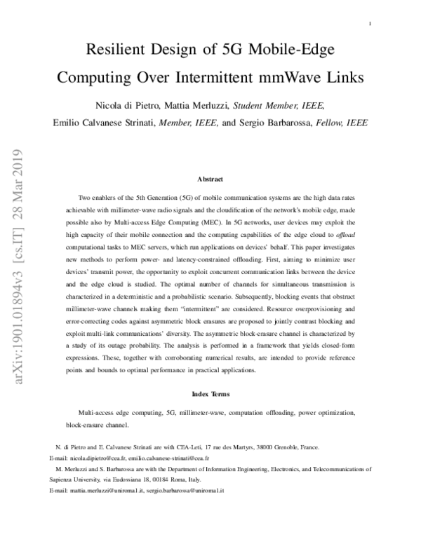 (PDF) Resilient Design of 5G Mobile-Edge Computing Over Intermittent mmWave Links