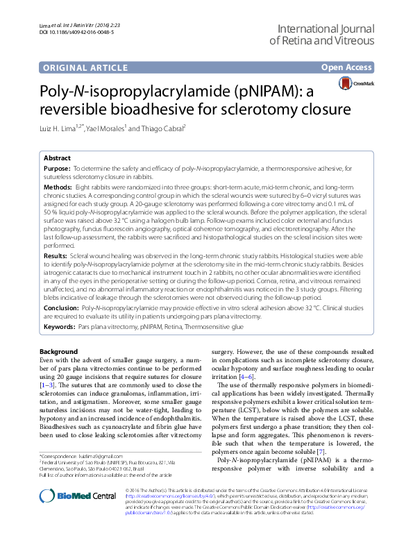 (PDF) Poly-N-isopropylacrylamide (pNIPAM): a reversible bioadhesive for ...