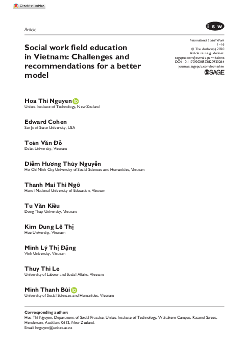 (PDF) Social work field education in Vietnam: Challenges and ...