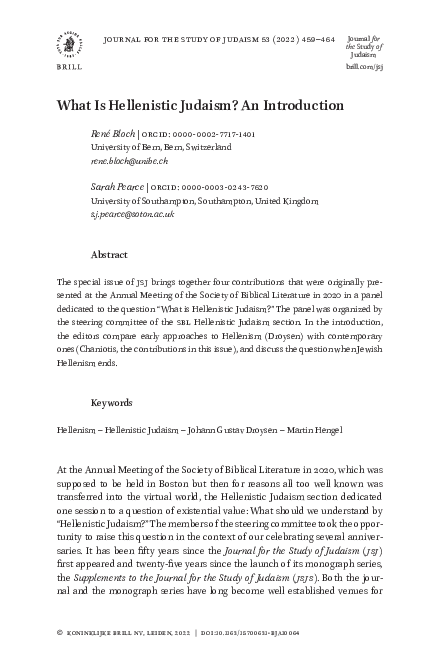 (PDF) What is Hellenistic Judaism? Special issue of the Journal for the ...